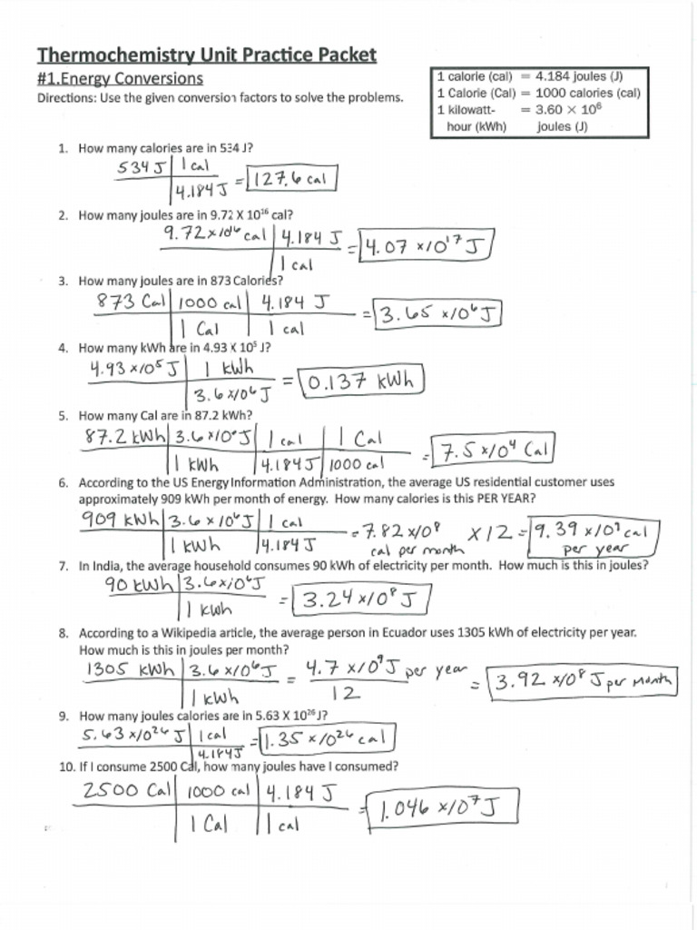 Thermochem Practice Packet KEY #1-5 | PDF