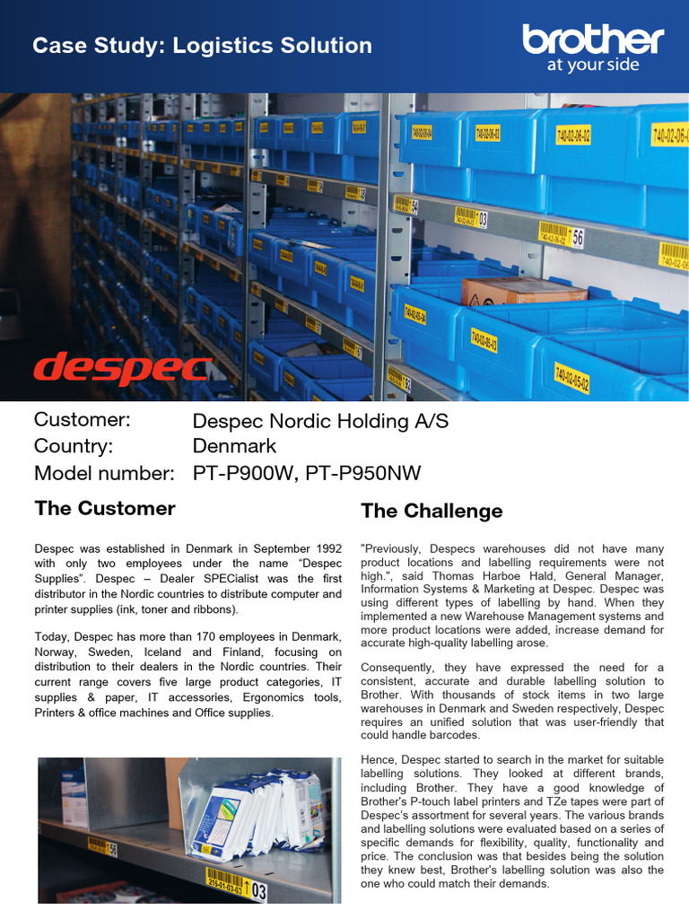 Case Study - Logistics Solution - Denmark - Despec - PT-P900W and PT-P950NW | PDF | Printer ...