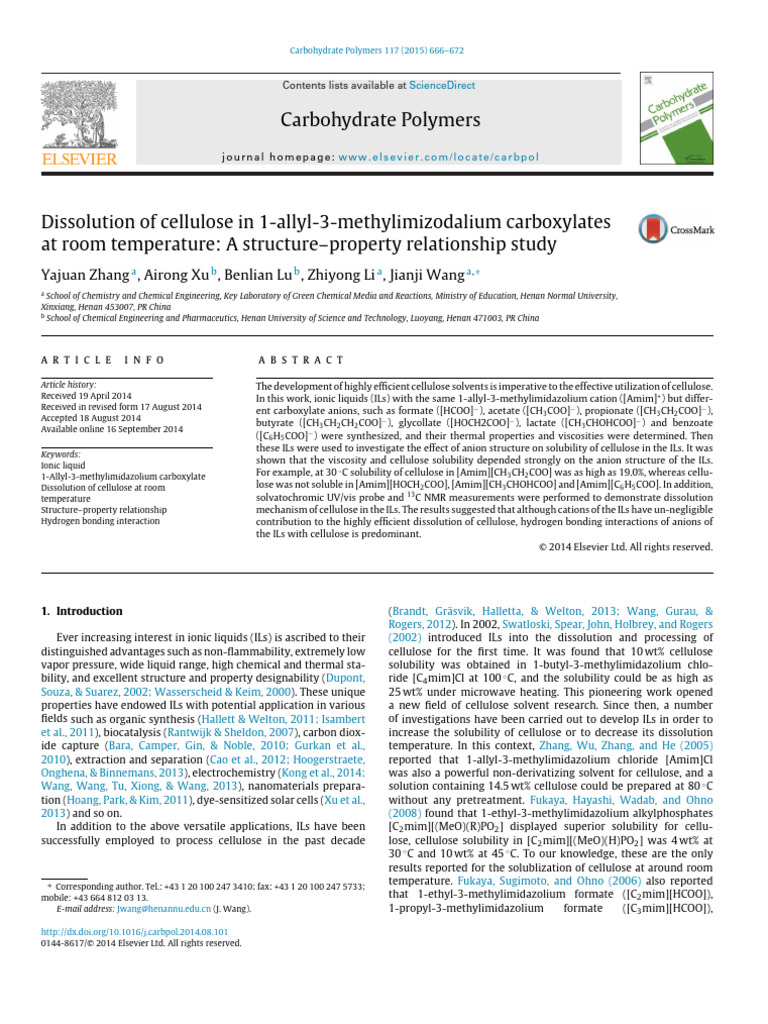 Zhang Et Al. - 2015 - Dissolution of Cellulose in 1-Allyl-3 ...
