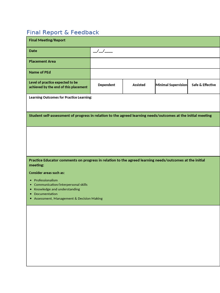 Placement Final Report & Feedback Summary | PDF