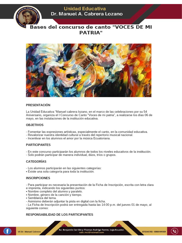 Bases Del Concurso de Canto | PDF | Las artes escénicas | Musicología