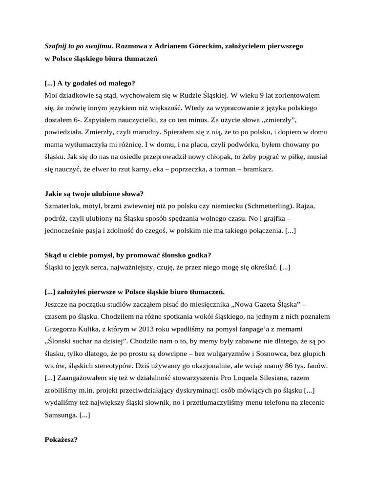 Wywiad - Adrian Gorecki | PDF