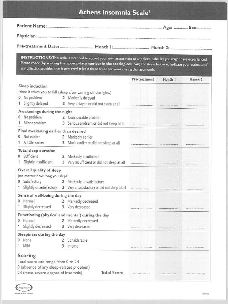 Athens Insomnia Scale | PDF