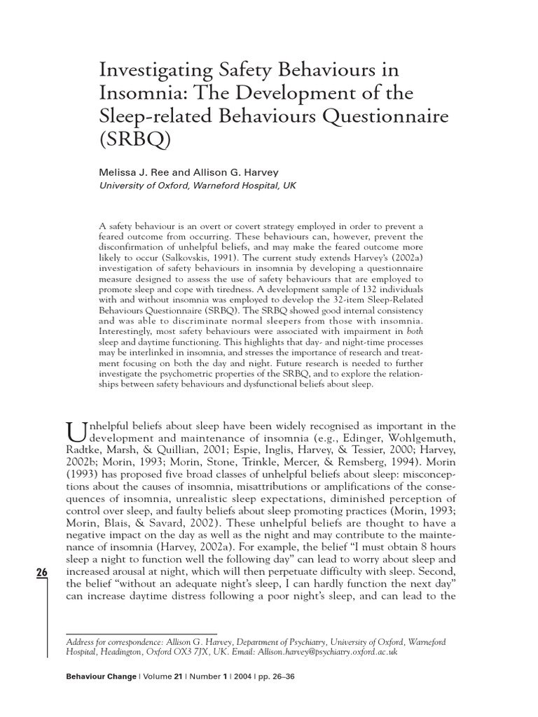 Development of the SRBQ for Insomnia | PDF | Insomnia | Personality ...