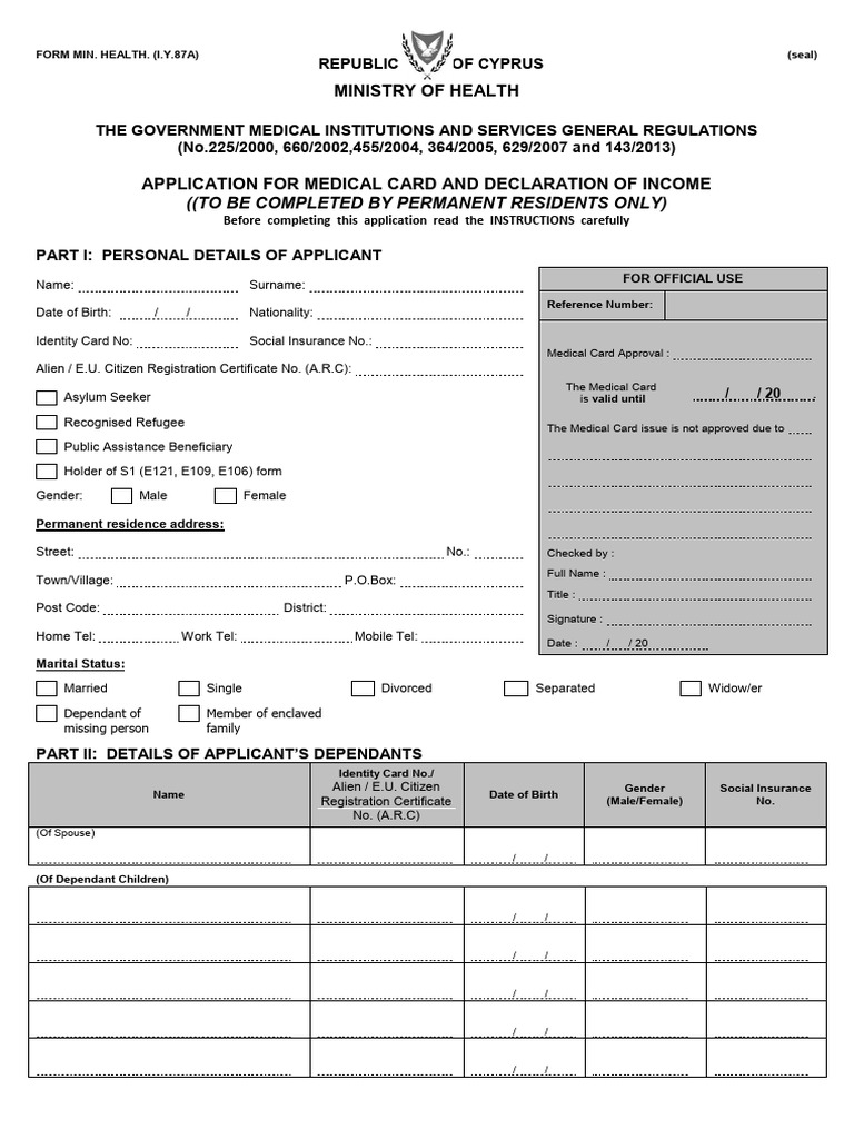 Medical Card Application in Cyprus | PDF | Cost Of Living | Identity ...