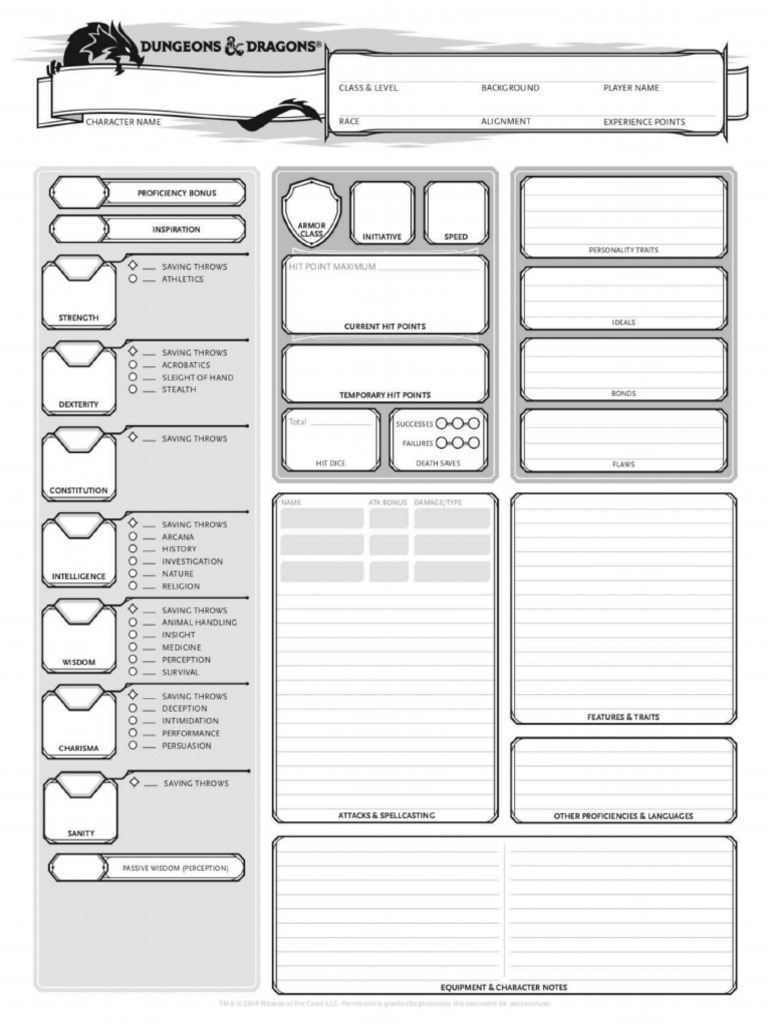 DND 5E CharacterSheet Sanity | PDF