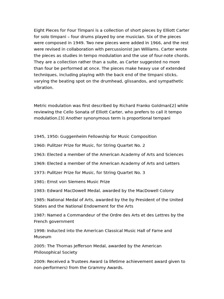 Elliott Carter's Timpani Pieces Explained | PDF