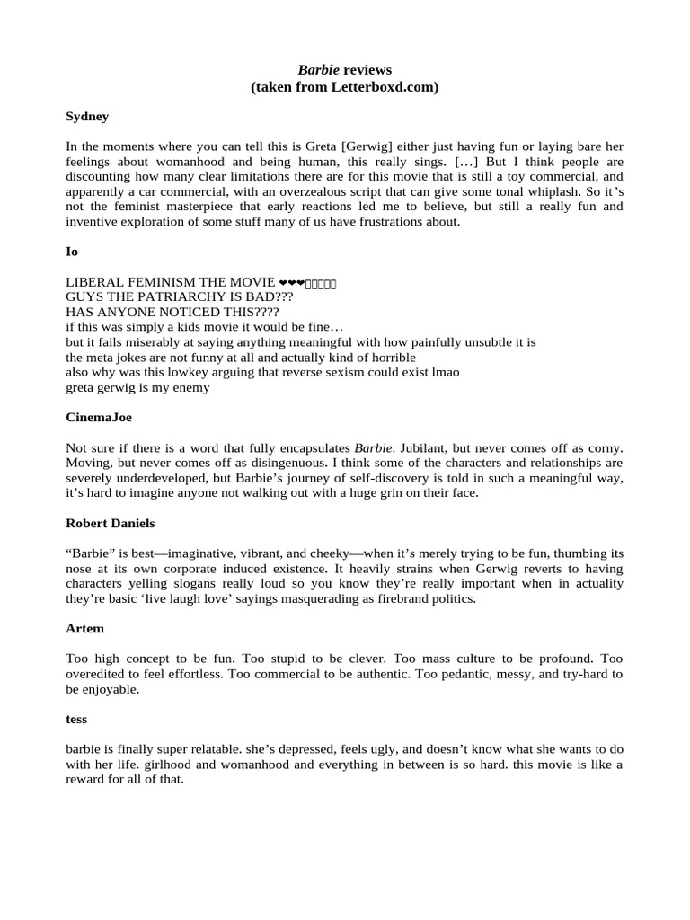 Barbie Letterboxd reviews | PDF