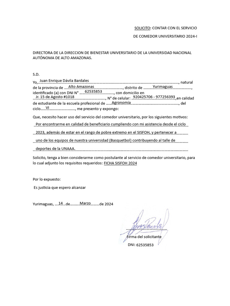 Solicitud Comedor | PDF