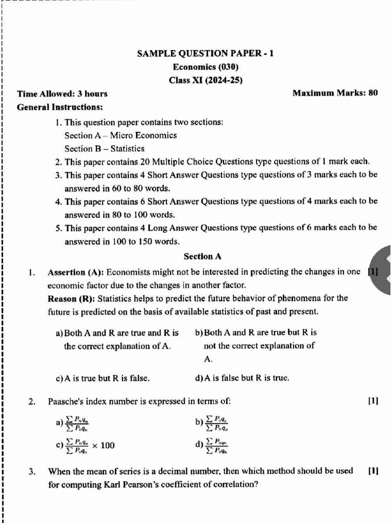 Sample Paper Economics | PDF