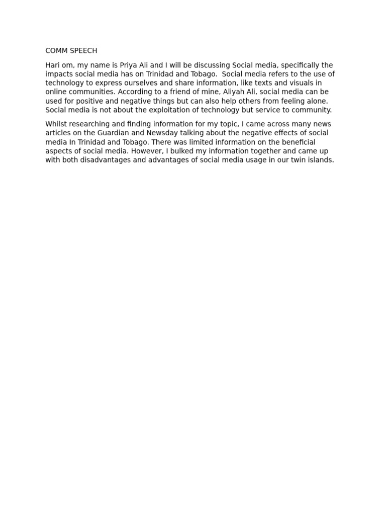 Social Media S Impact In Trinidad Tobago Pdf