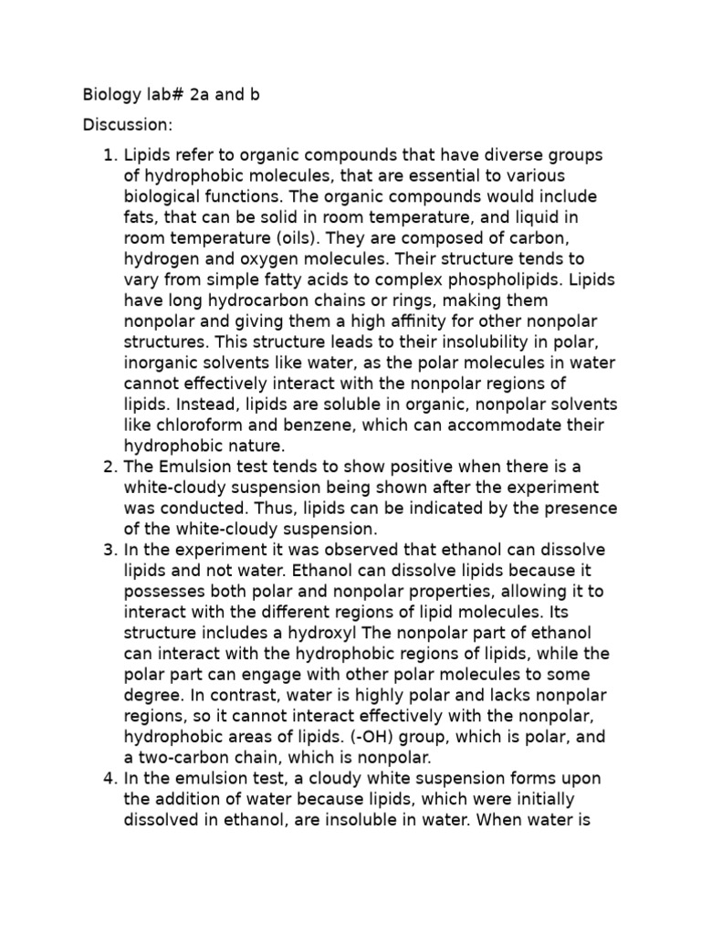 Biology lab 2 discussion | PDF | Chemical Polarity | Solvation