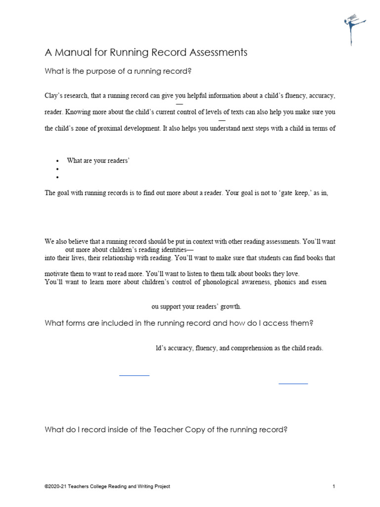 Running Record Manual For 2020 A-Z | PDF | Reading Comprehension | Phonics