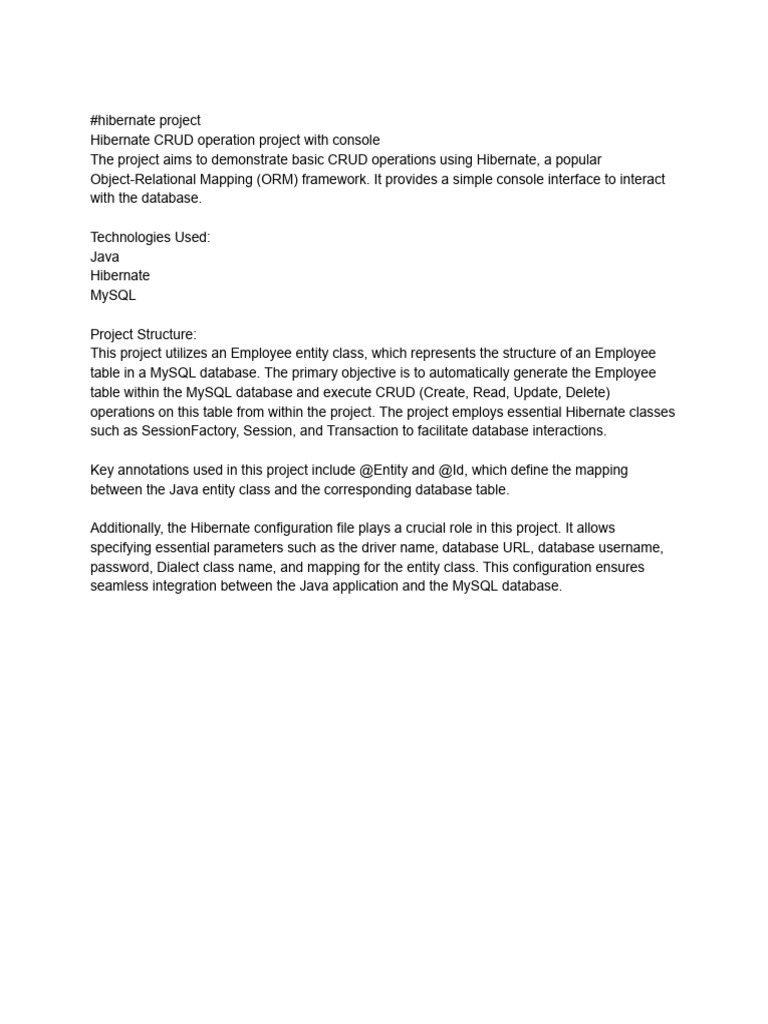 Hibernate Project Description | PDF