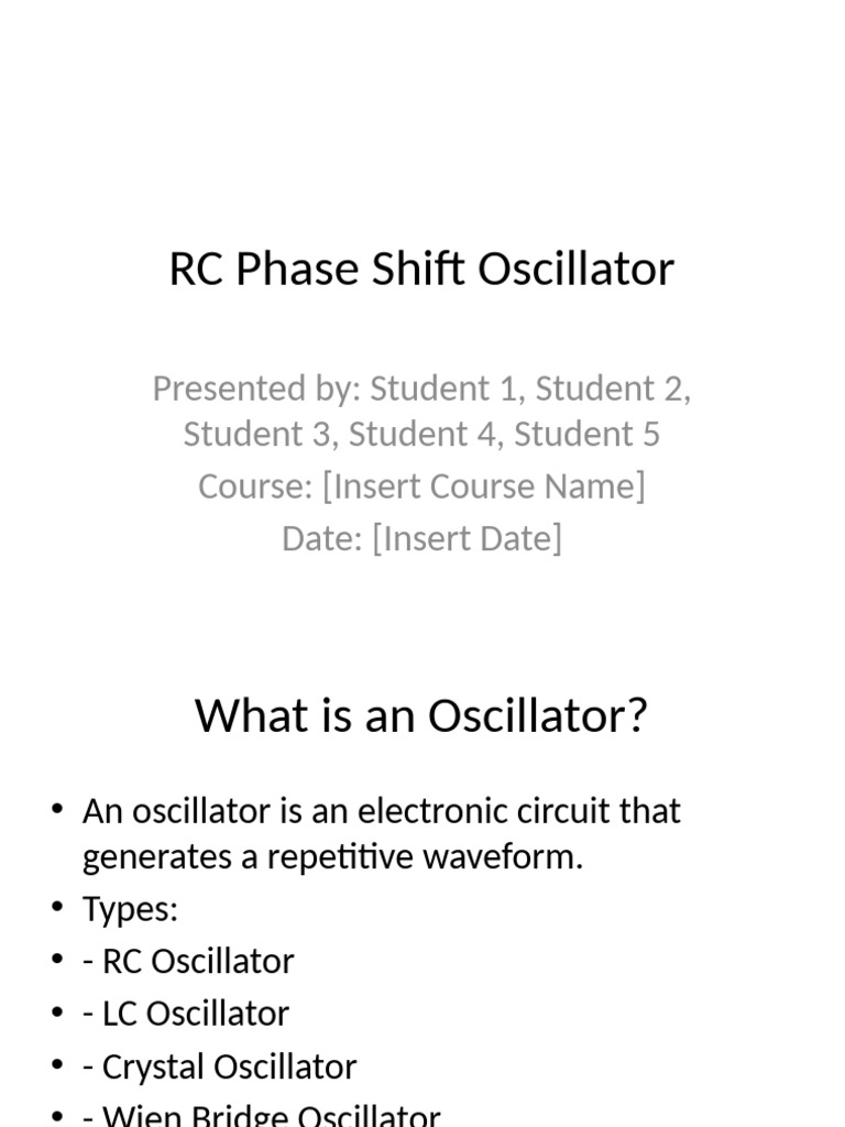 RC Phase Shift Oscillator Presentation | PDF | Electronic Oscillator ...