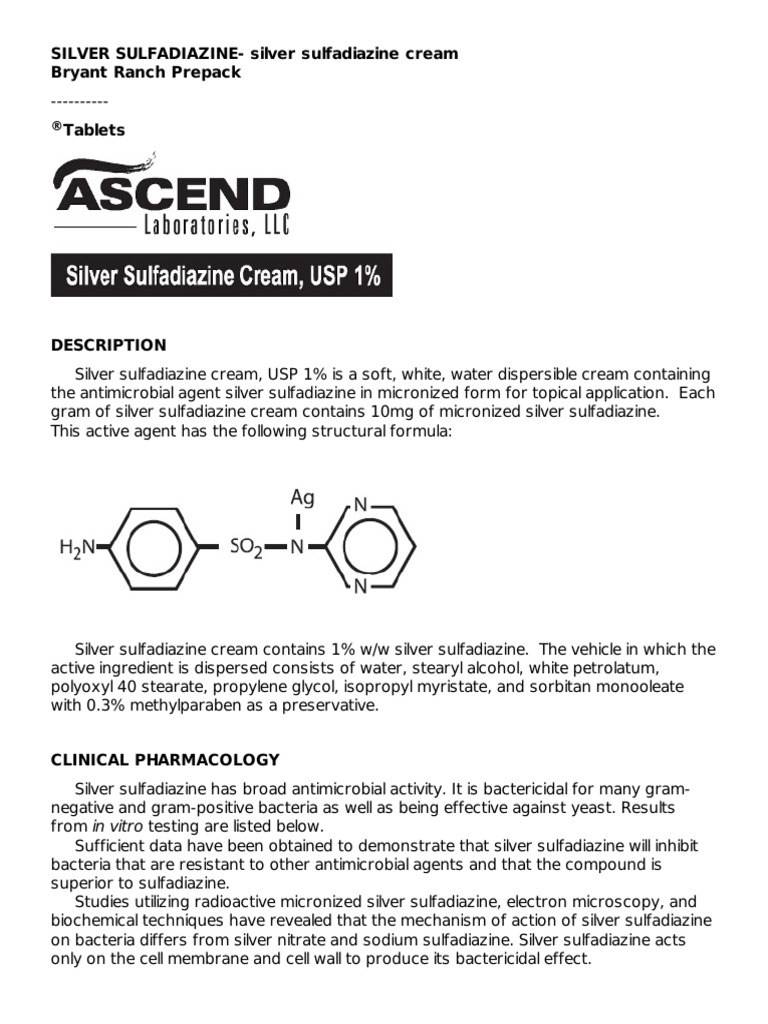 SILVER SULFADIAZINE-silver Sulfadiazine Cream Bryant Ranch Prepack ...