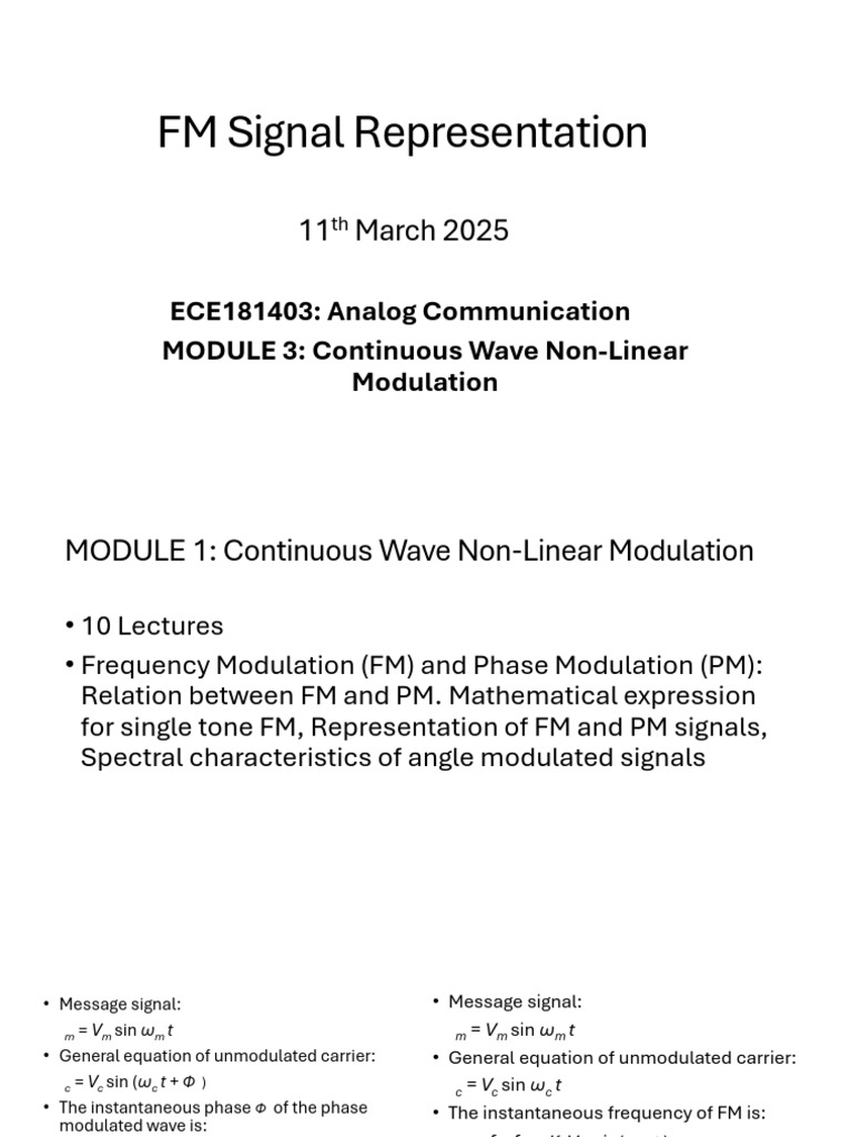 L17 - AC - 11.03.2025 - FM Signal Representation | PDF | Frequency Modulation ...