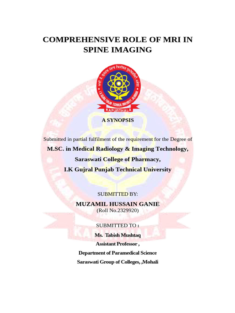 Final Synopsis Muzamil Hussain | PDF | Medical Imaging | Magnetic Resonance Imaging