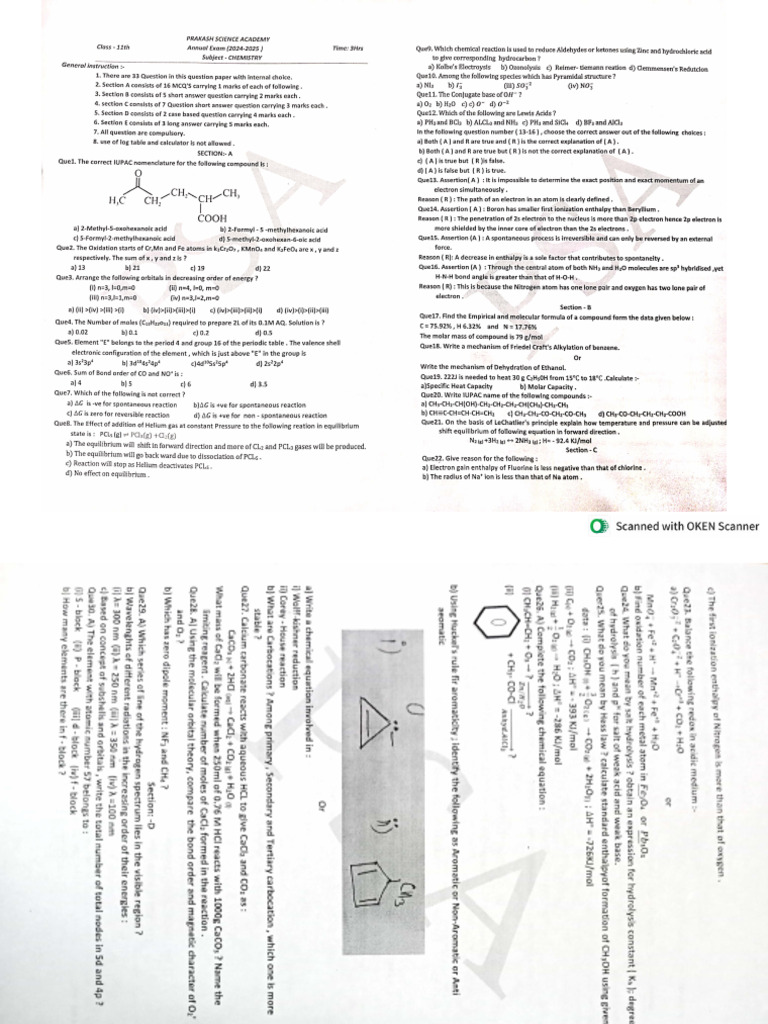 class 11th sample paper | PDF