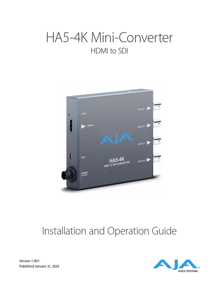 AJA HA5-4K Manual v1.18r1 | PDF | Hdmi | Video