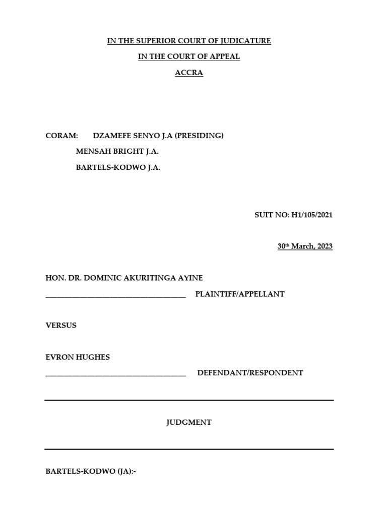 Appeal in Defamation Case: Ayine vs. Hughes | PDF | Defamation | Lawsuit