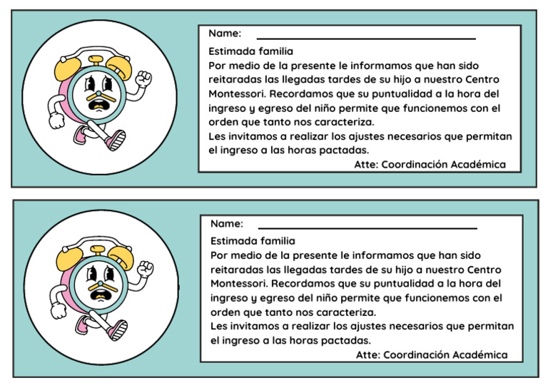 Student Late Slip Document Colorful Clock Illustrative Style | PDF