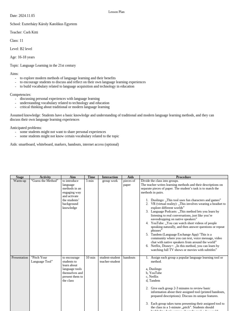 Lesson Plan | PDF | Learning | Language Acquisition