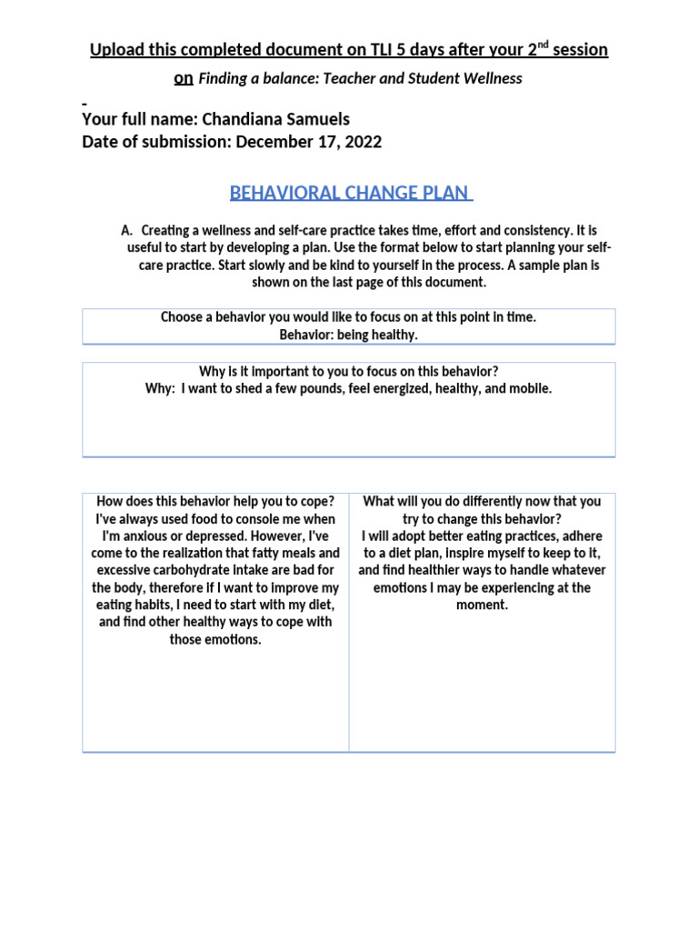 Msvu Behavior Change Plan | PDF | Social Psychology | Psychological ...