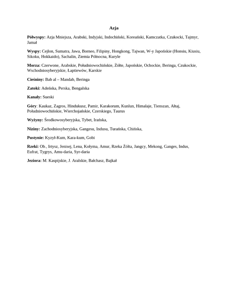 Azja - Obiekty Do Wyså Ania | PDF