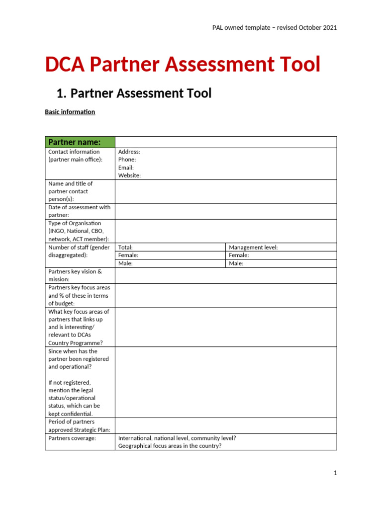 1.1 Partner Assessment Tool (DCA) | PDF | Risk | Risk Management