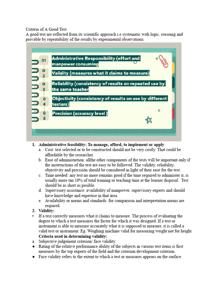 Key Criteria for Effective Testing | PDF | Validity (Statistics ...