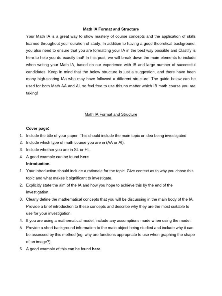Math IA Structure and Guidelines | PDF | Mathematics | Cognition