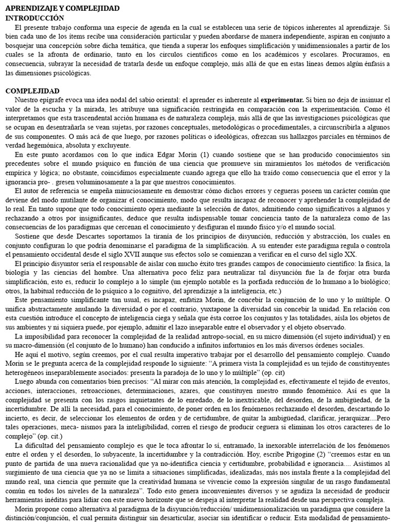 Aprendizaje y Complejidad | PDF | Pensamiento | Conocimiento