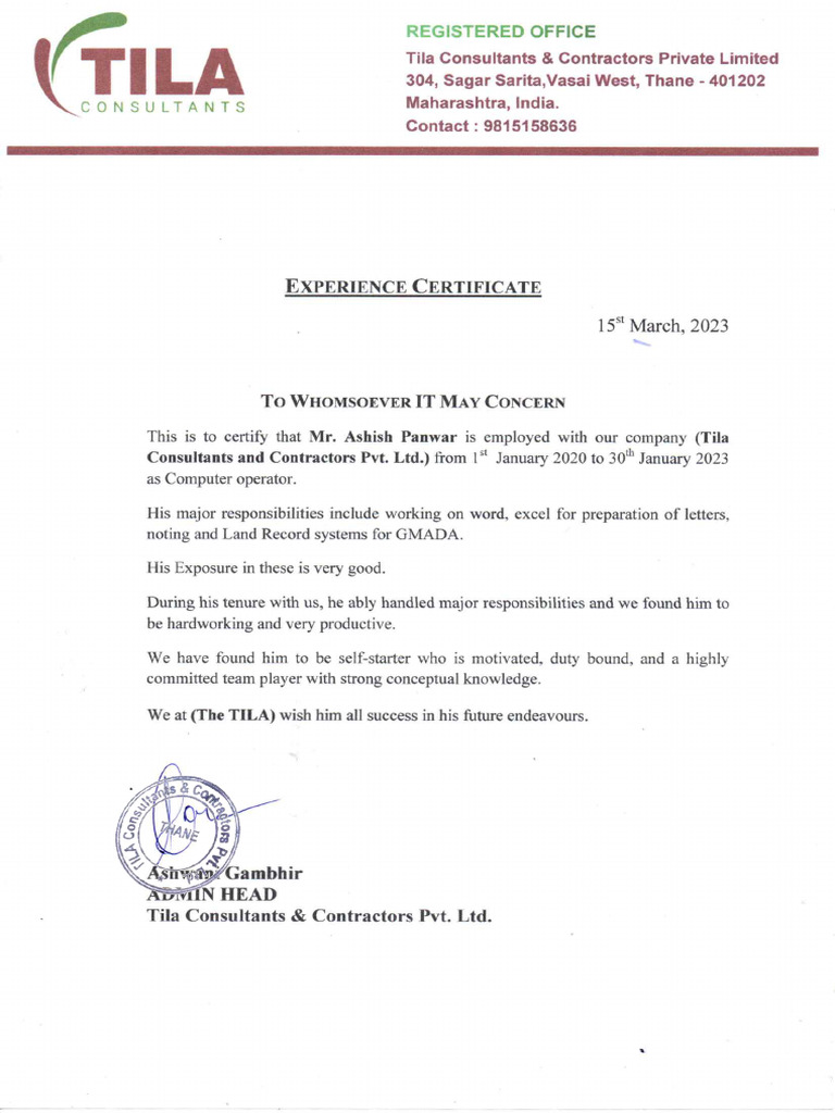 Exp Letter Ashish Panwar | PDF