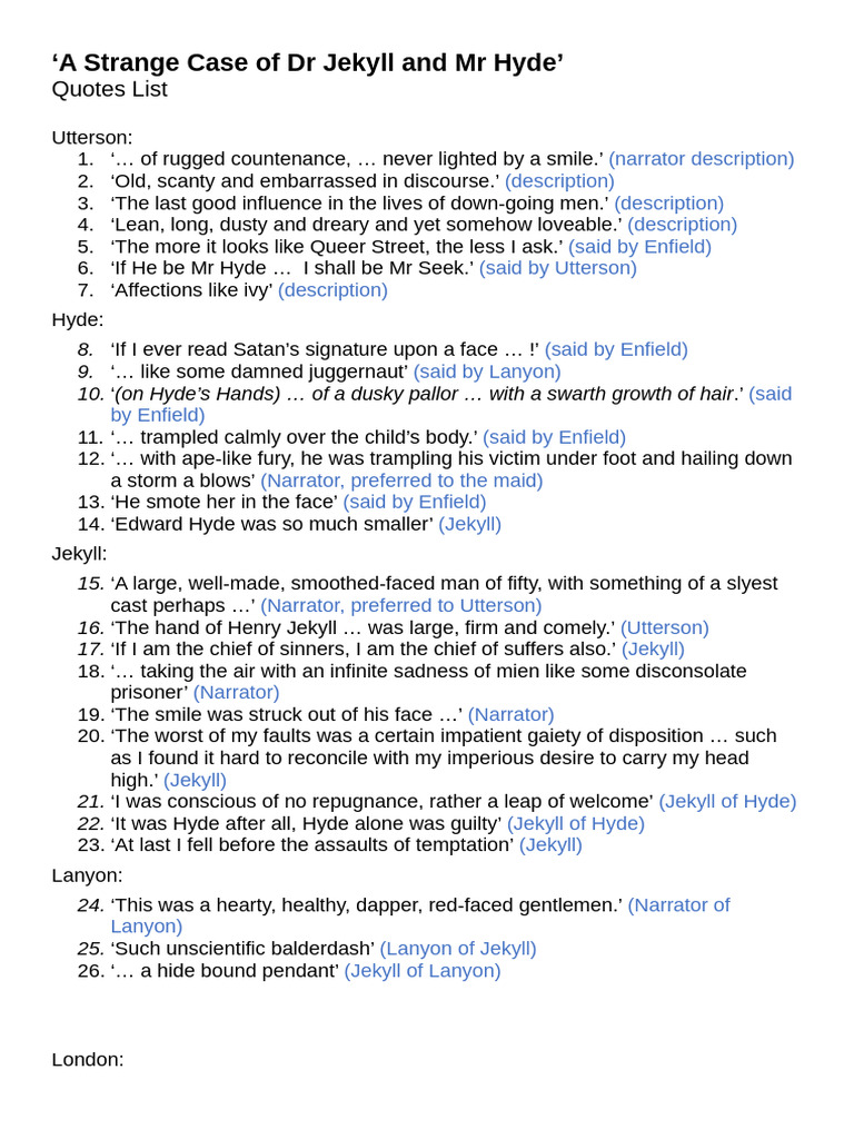 Dr Jekyll and Mr Hyde - Quotes | PDF | Strange Case Of Dr Jekyll And Mr ...