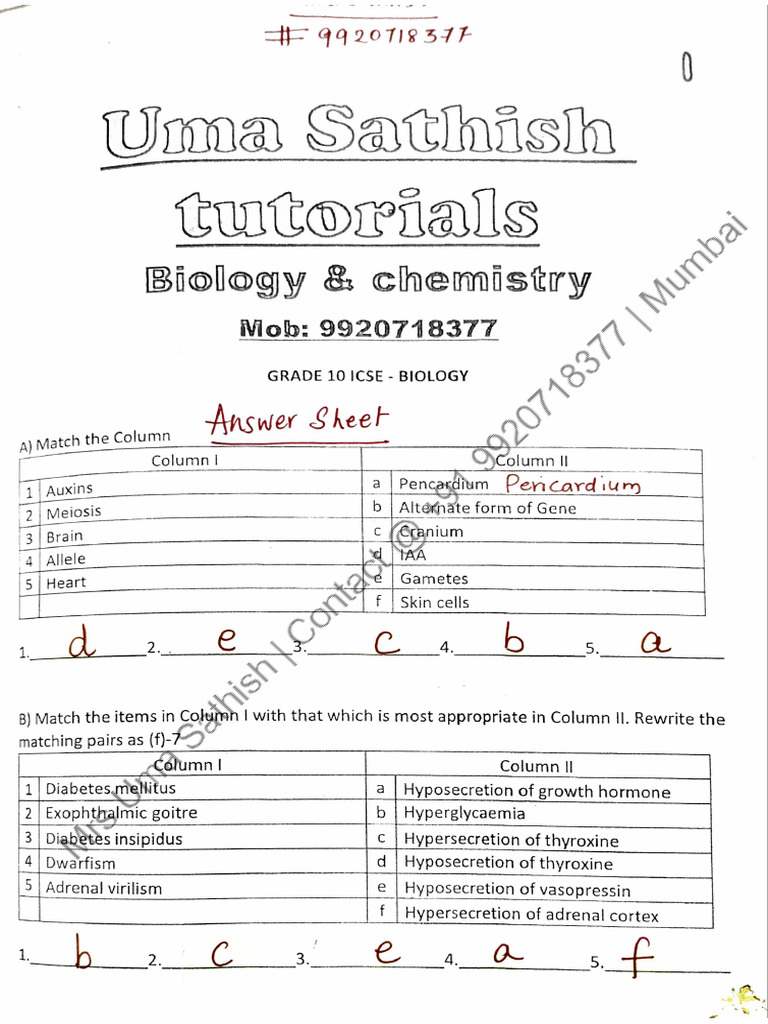 Grade 10 Biology Solutions | PDF