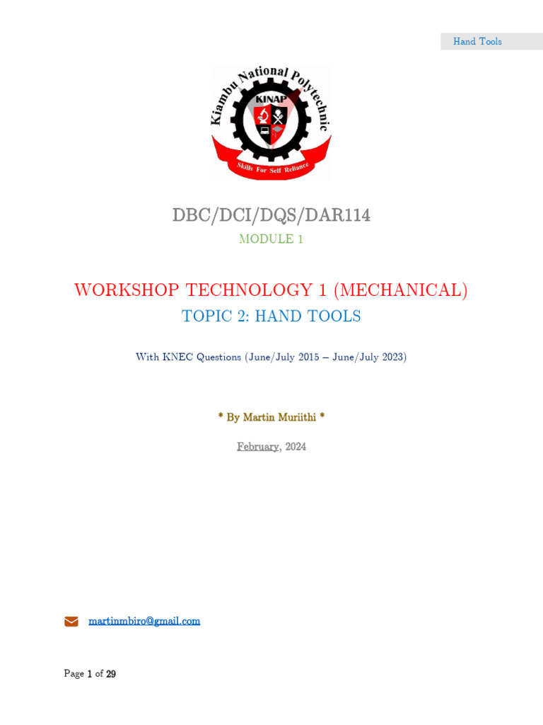 Hand Tools Handout (Workshop Technology I) .Final | PDF | Nut (Hardware ...