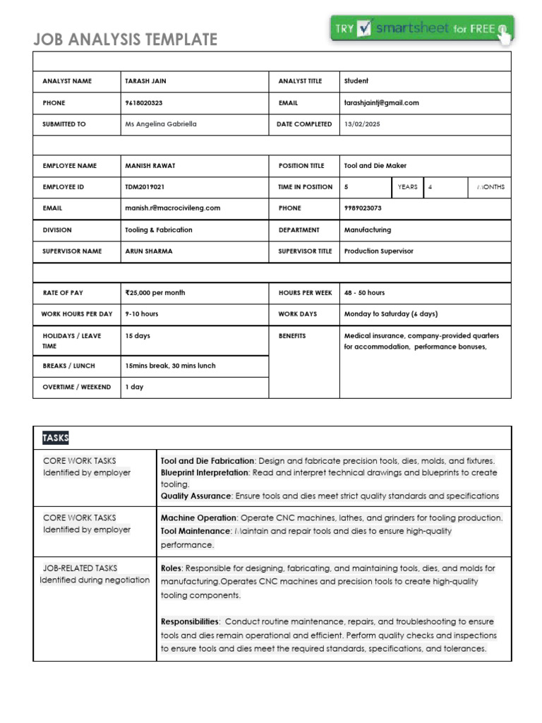 Job Analysis- Tool & Die Maker | PDF | Tools