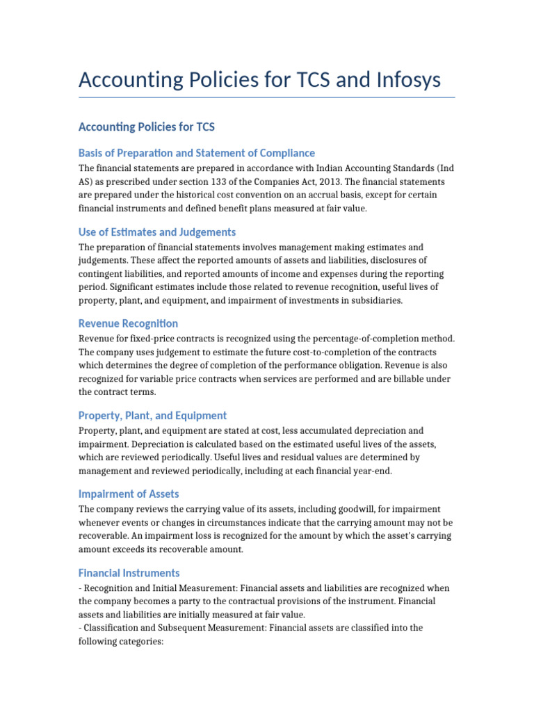 Accounting Policies TCS Infosys | PDF | Fair Value | Deferred Tax