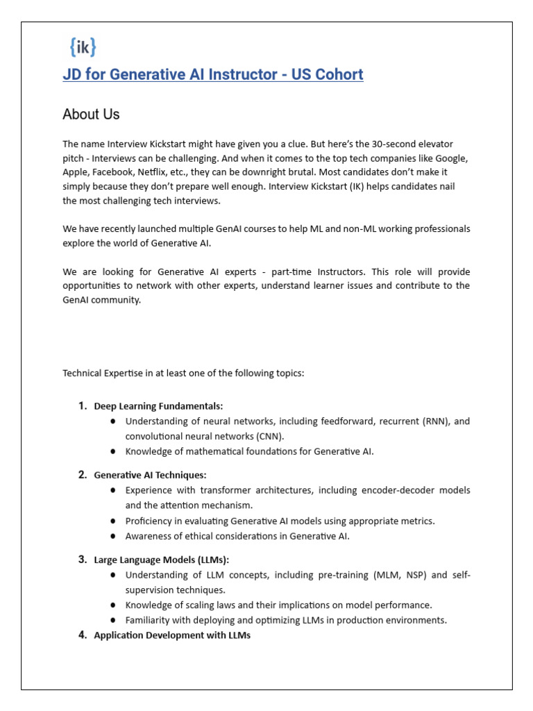 Interview - Kickstart - JD+Demo - Guidelines - For - GenAI - Part - Time - Instructor | PDF ...