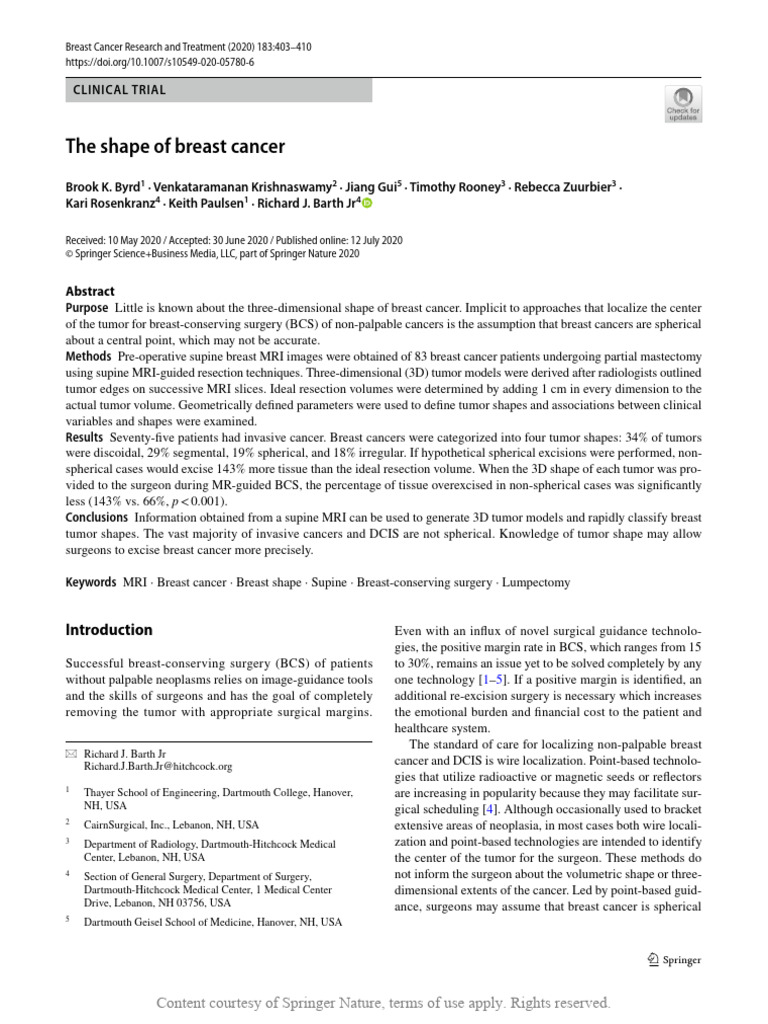 3D Analysis of Breast Cancer Shapes | PDF | Breast Cancer | Cancer