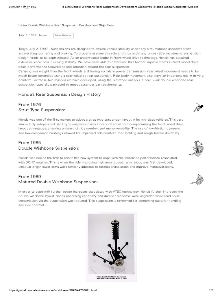 5-Link Double Wishbone Rear Suspension Development Objectives - Honda ...