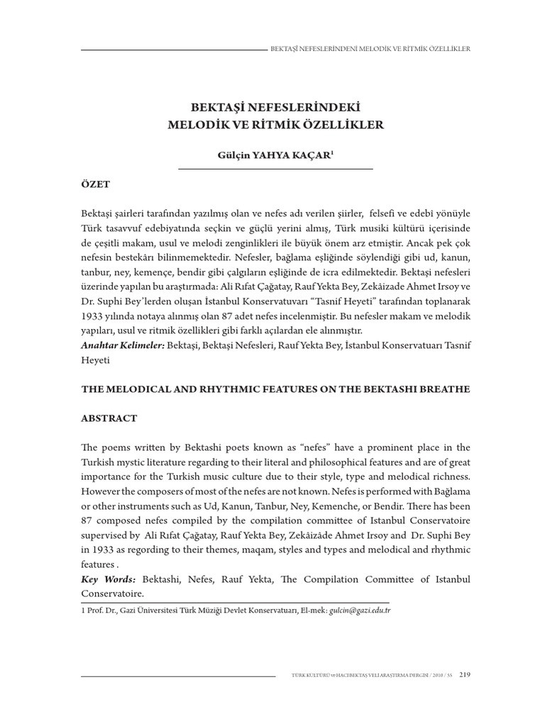 Bekta i Nefeslerindeki Melodik Ve Ritmik Zellikler | PDF
