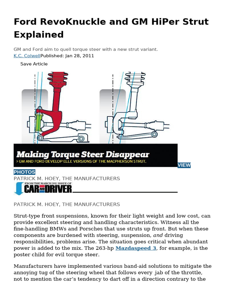 Ford RevoKnuckle and GM HiPer Strut Explained | PDF | Vehicles | Motor ...