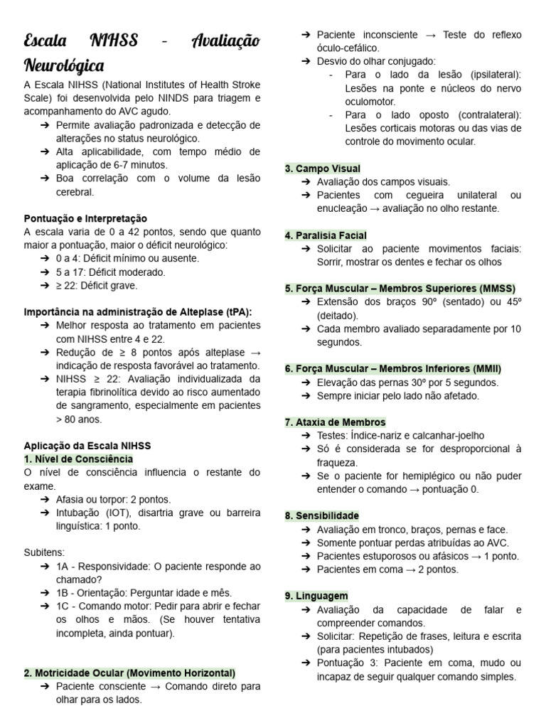 Escala NIHSS: Avaliação do AVC | PDF | Sistema visual | Especialidades ...