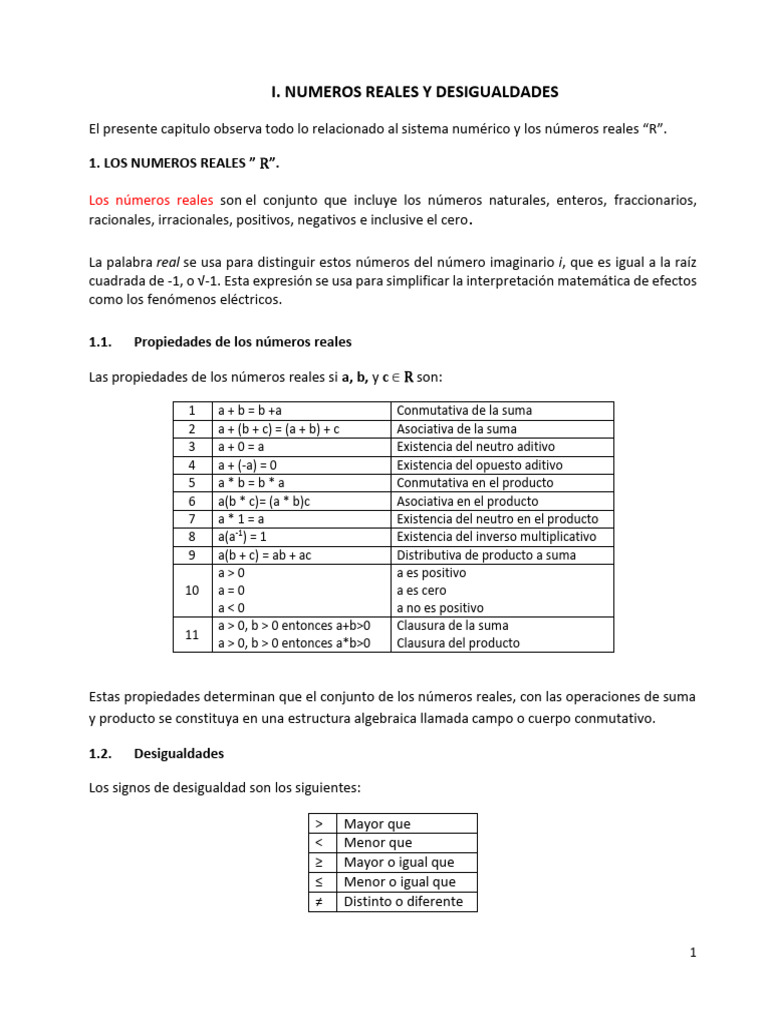 Numeros Reales y Desigualdades-1 | PDF | Multiplicación | Campo ...