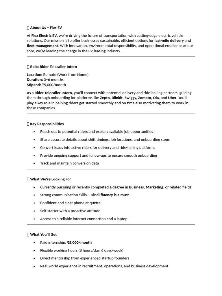 Flex EV Intern | PDF