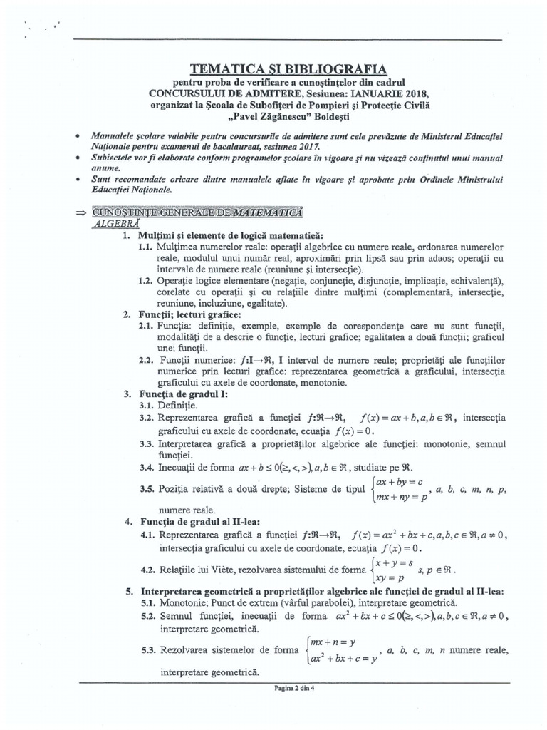 Tematica Si Bibliografie Admitere Ianuarie 2018 | PDF