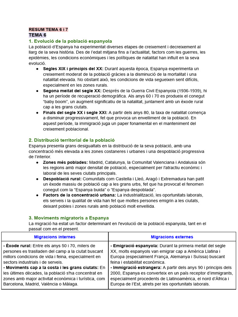 RESUM TEMA 6 i 7 geografia | PDF