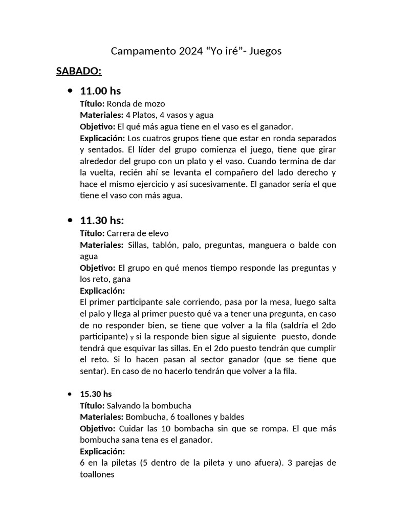 Campamento 2024 - Juegos | PDF